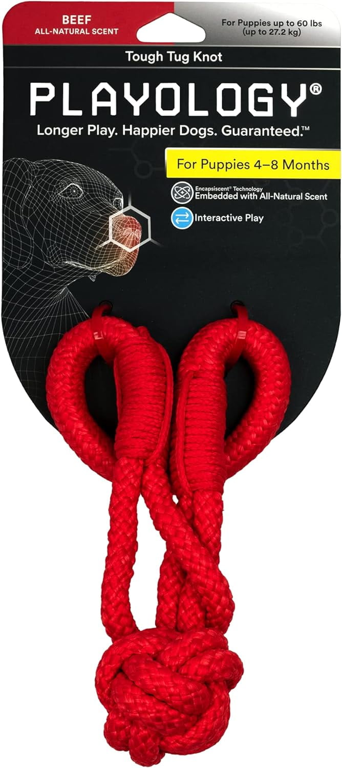 Playology Puppy Tough Knot Tug Toys with Squeaker for Puppies Up to ...