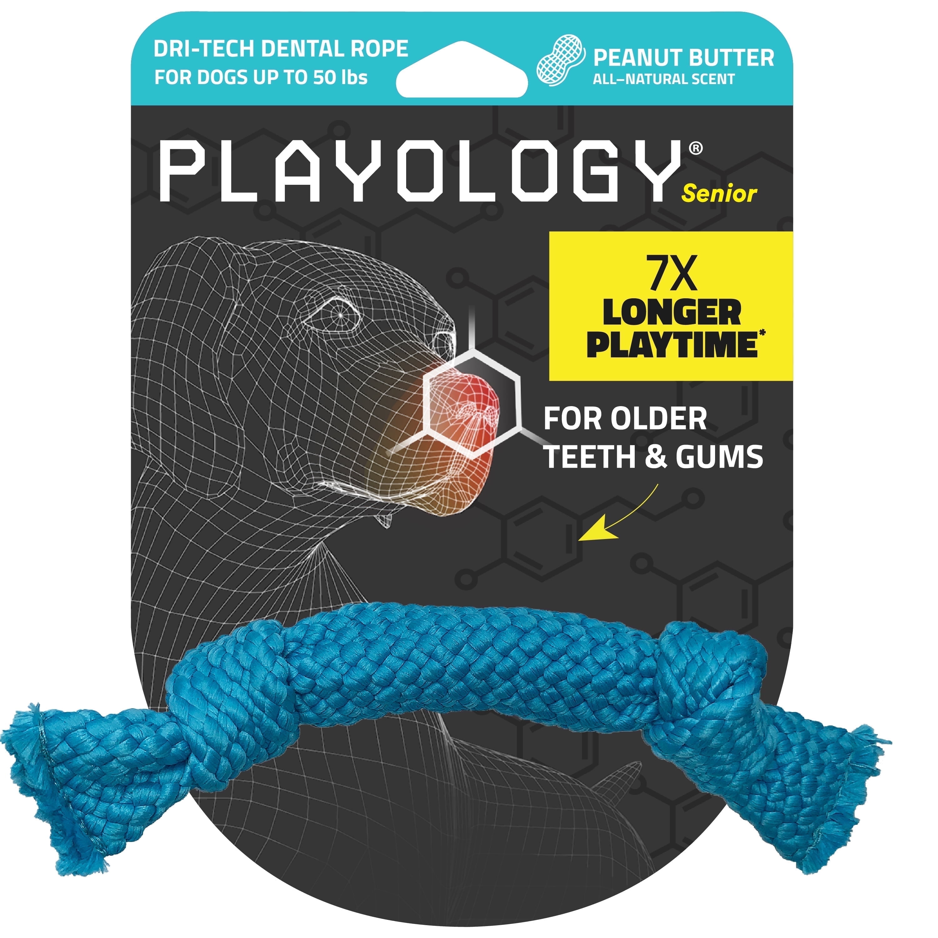 Playology Dri-Tech Dental Rope, Peanut Butter Scented Blue Dog Toy for ...