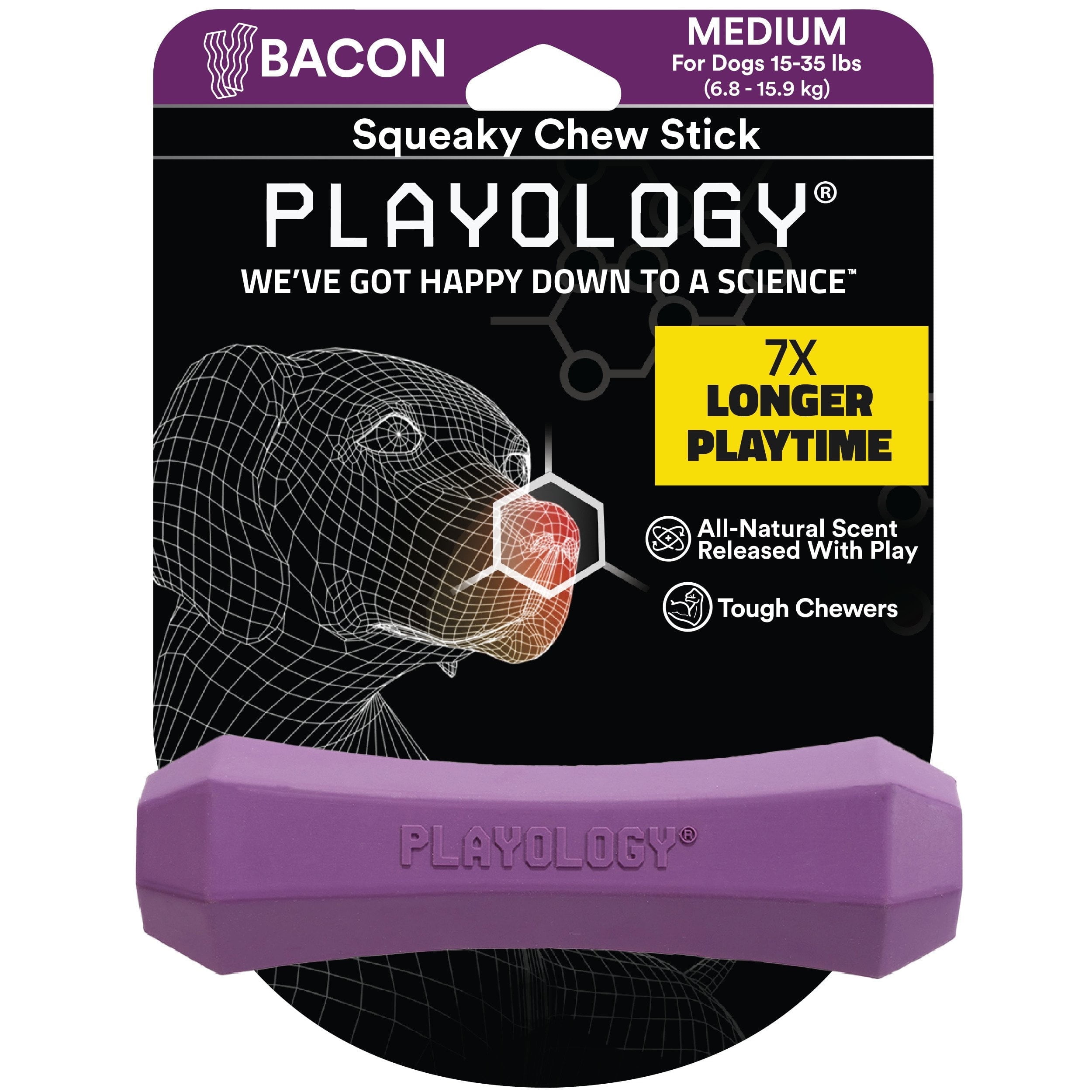 Playology Squeaky Dog Chew Stick Toy, All-Natural Bacon Scent Dog Toy ...