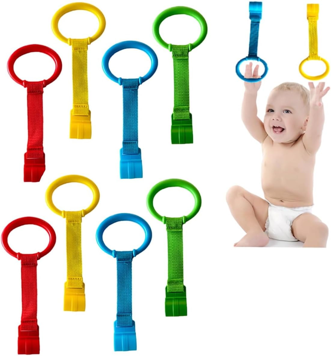 Playpen Pull up Rings, 4 Colors Baby Practice Walking Exercises Assistant Plastic Bed Stand up ...