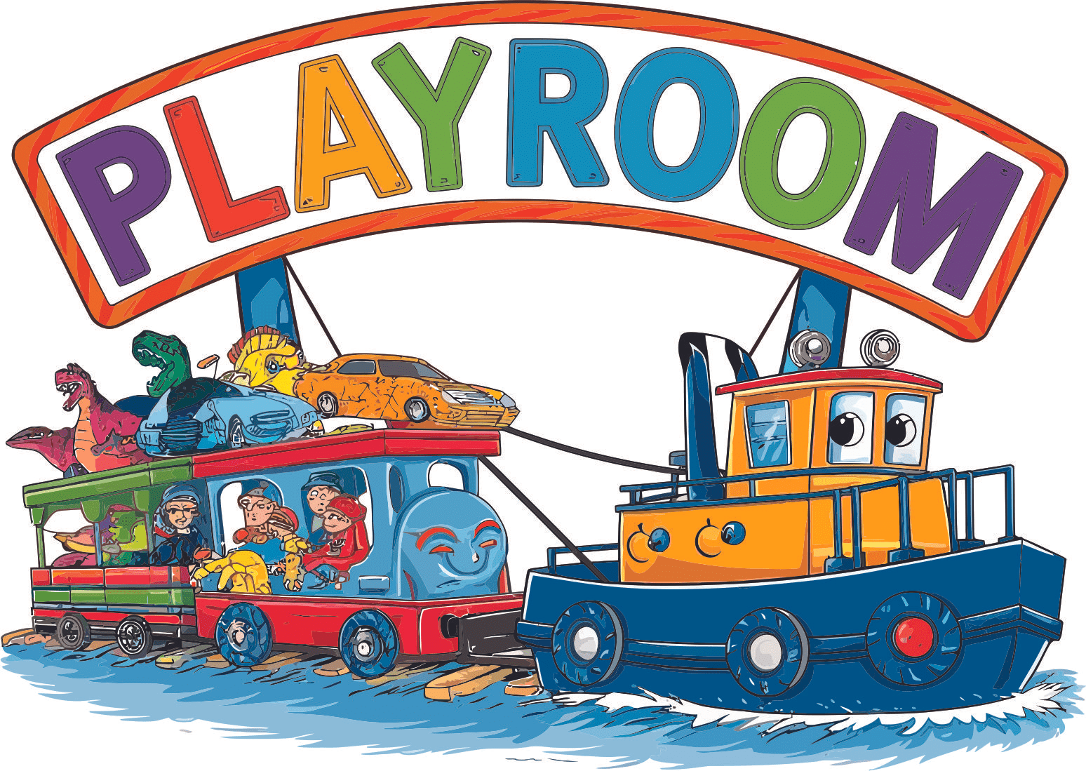 Playroom Signage Boat Ocean Trains Cars Playful Colorful Entertainment ...