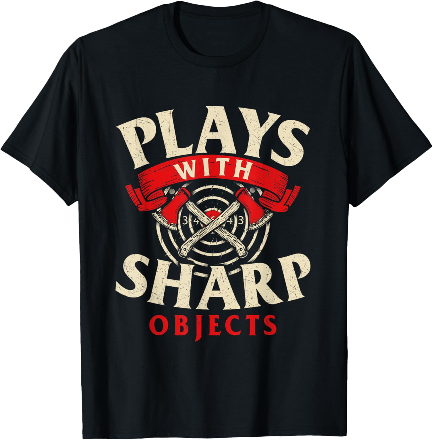 Plays With Sharp Objects - Axe Throwing Hatchet Lumberjack T-Shirt men ...