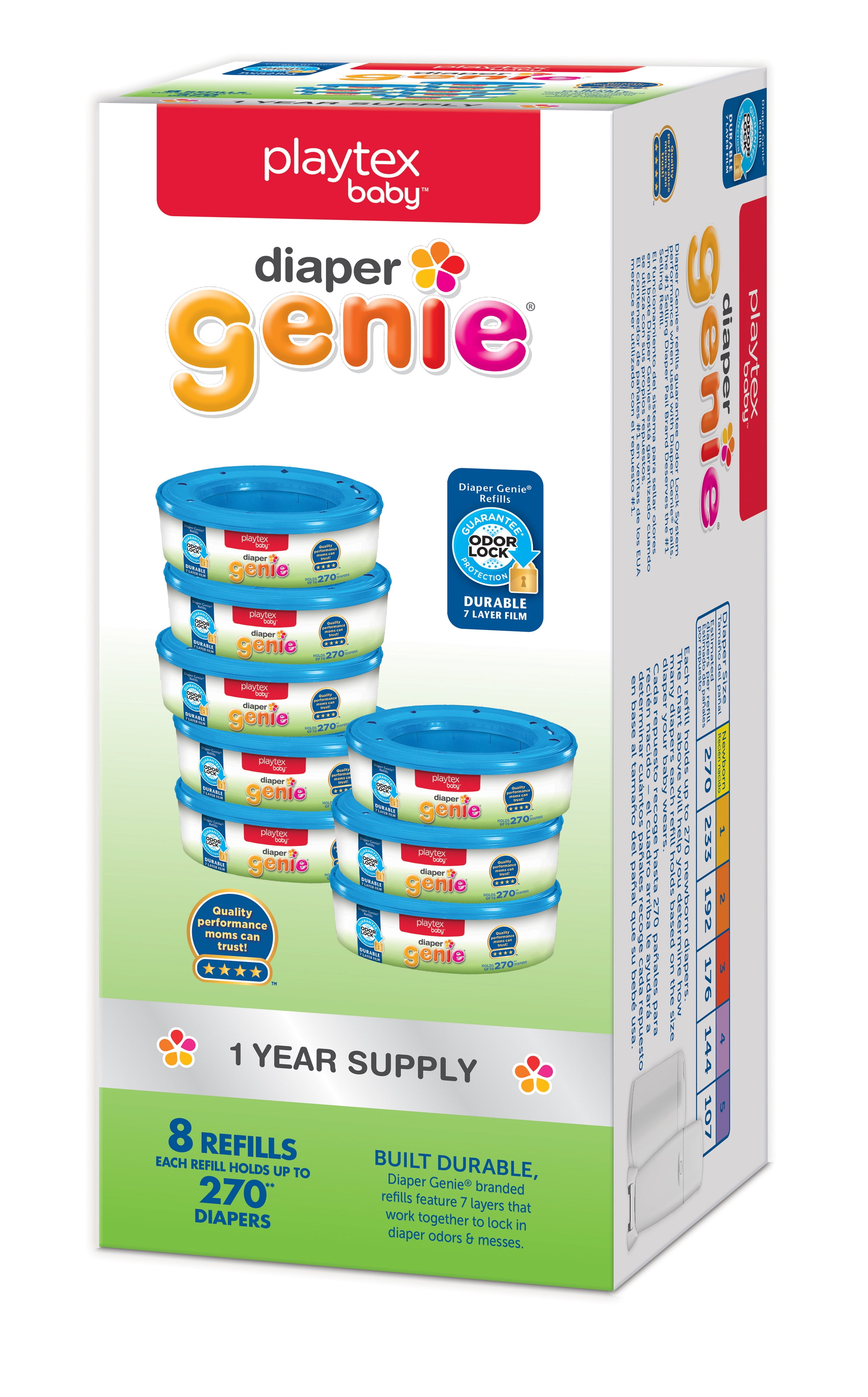Playtex Baby Diaper Genie Diaper Pail Refills, 8 Pack, 2160 Count, Blue ...