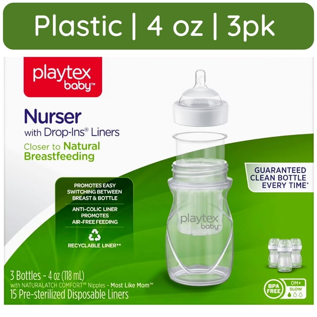 Playtex Baby Nurser Clear Anti-Colic Baby Bottle 3 Pack Each, 4 oz with ...