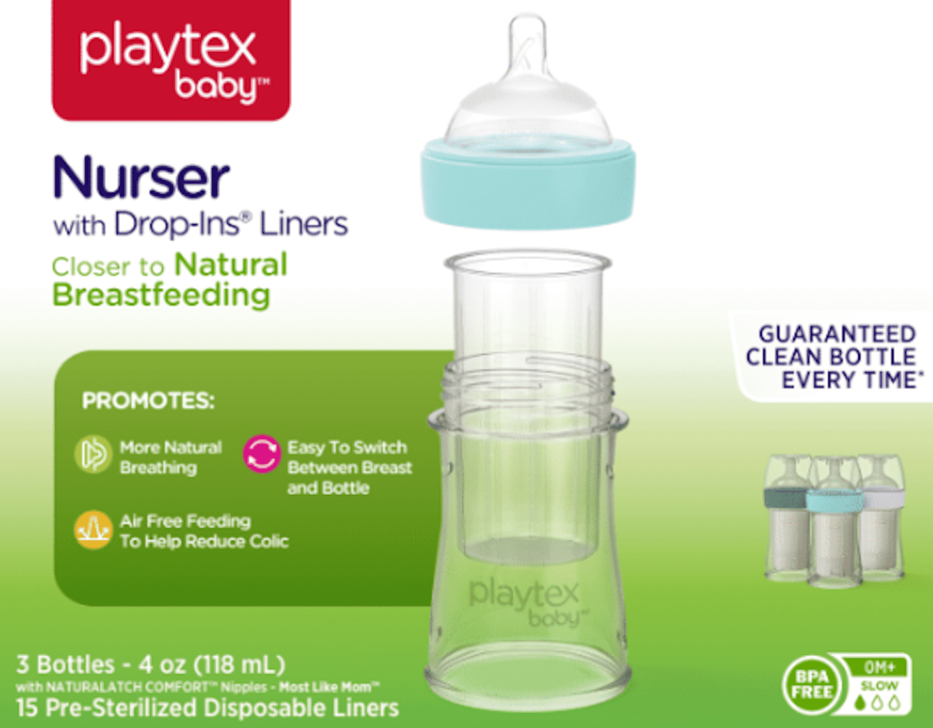 Playtex Baby Nurser Clear Anti-Colic Baby Bottle with 15 Drop-ins ...