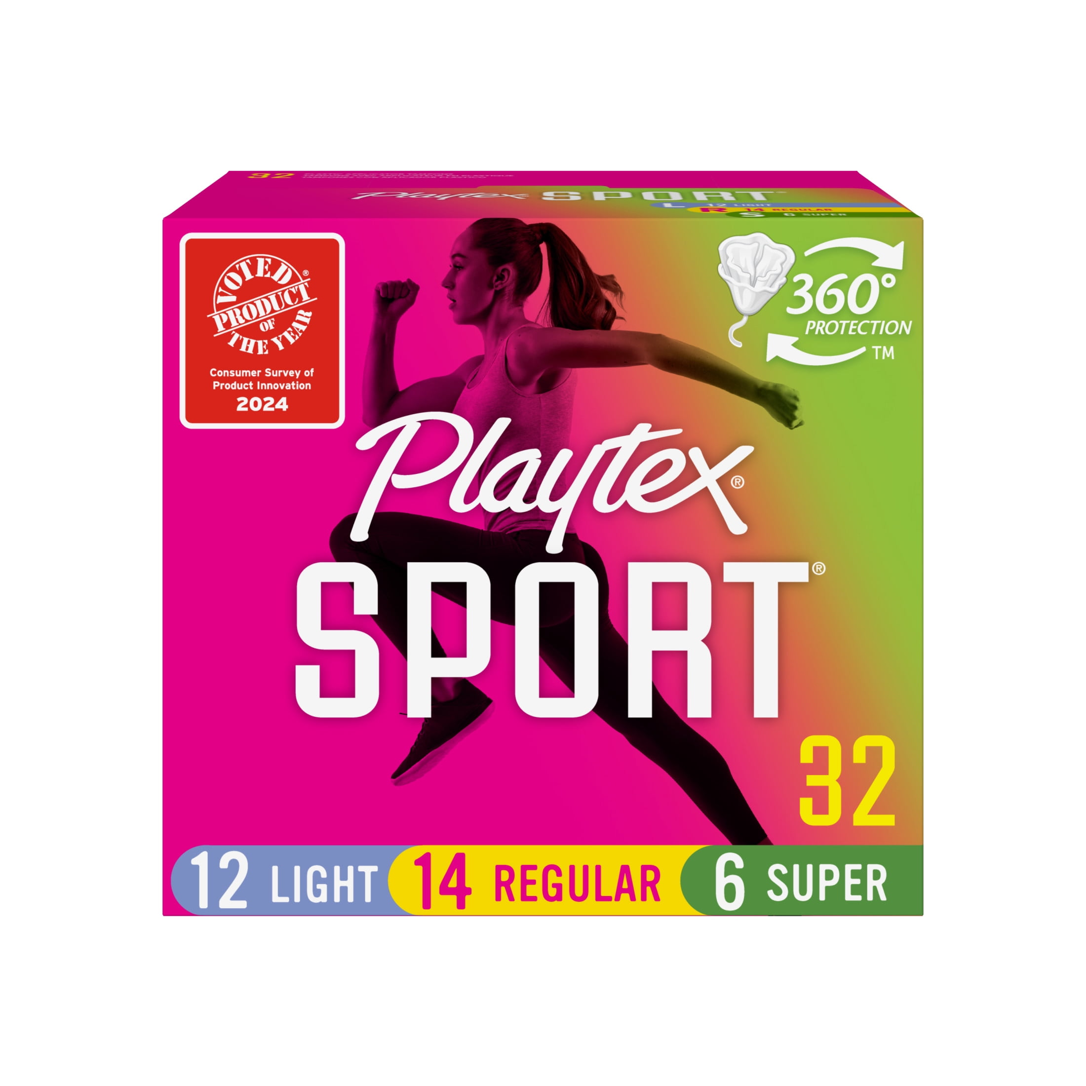 Playtex Sport Plastic Tampons Unscented Multi-Pack 12 Light, 14 Regular ...