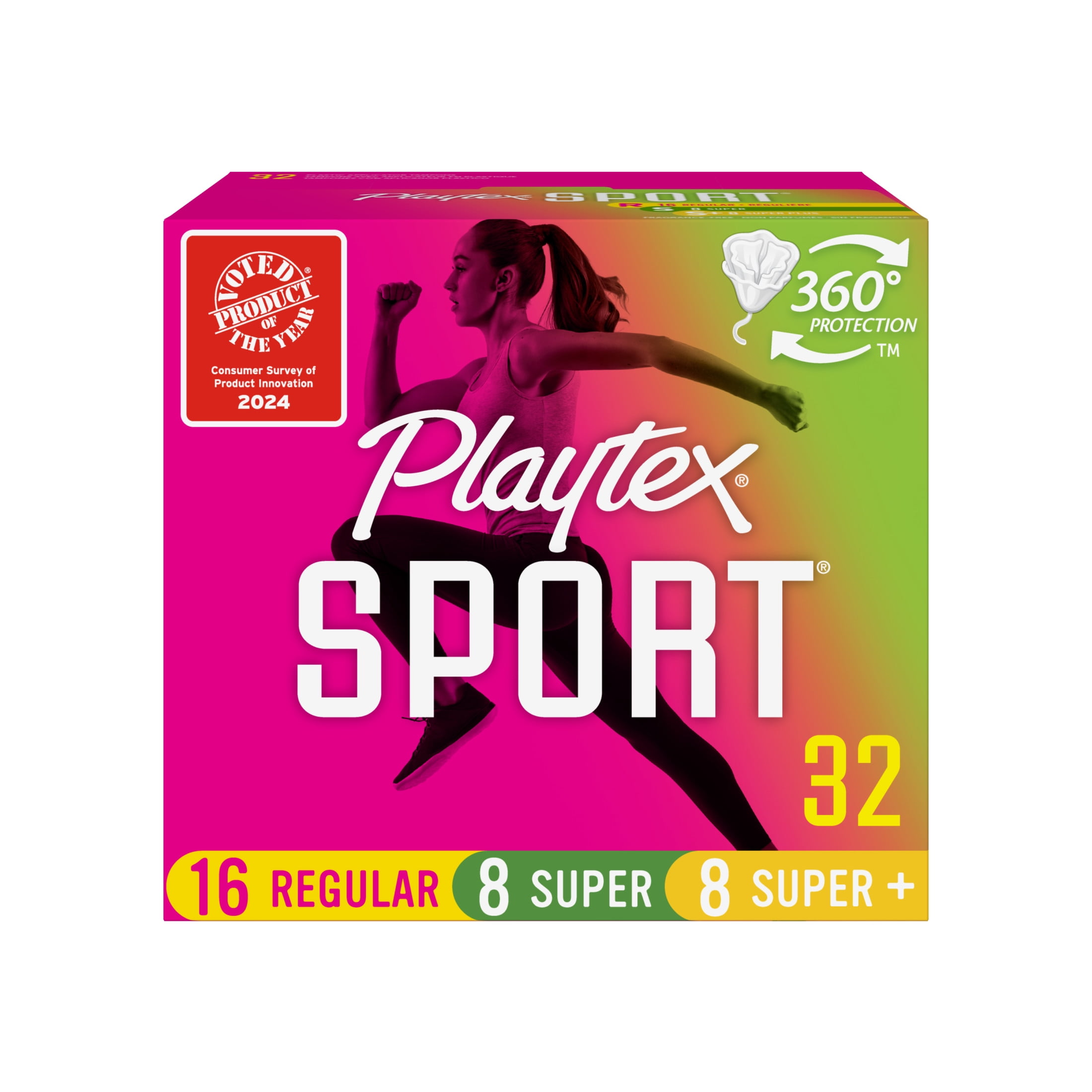 Playtex Sport Plastic Tampons, Unscented, Regular/Super/Super+ 32 Ct ...