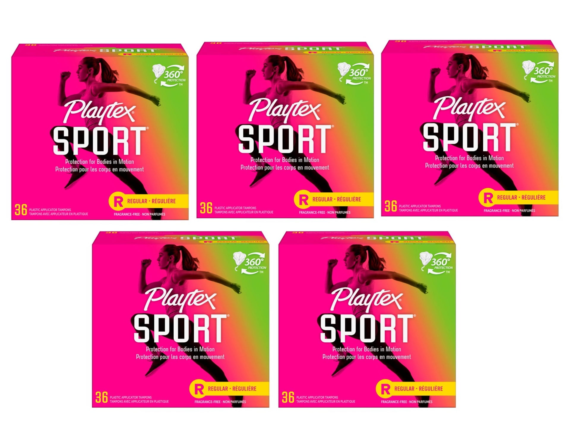 Playtex Sport Regular Absorbency Tampons, Unscented, 36 each (Pack of 5 ...