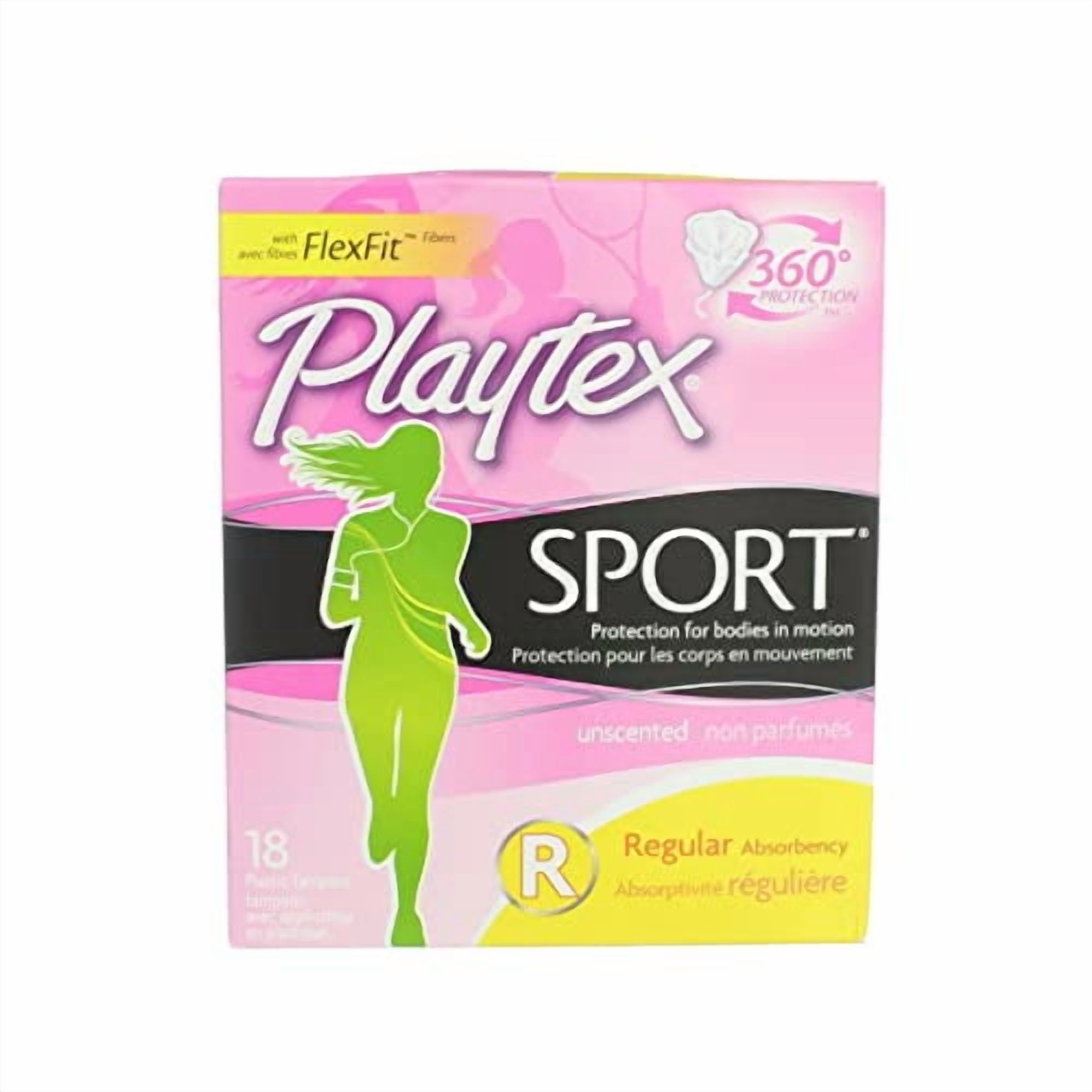 Playtex Sport Regular Unscented Plastic Tampons, 18 Count, 12 Per Case ...