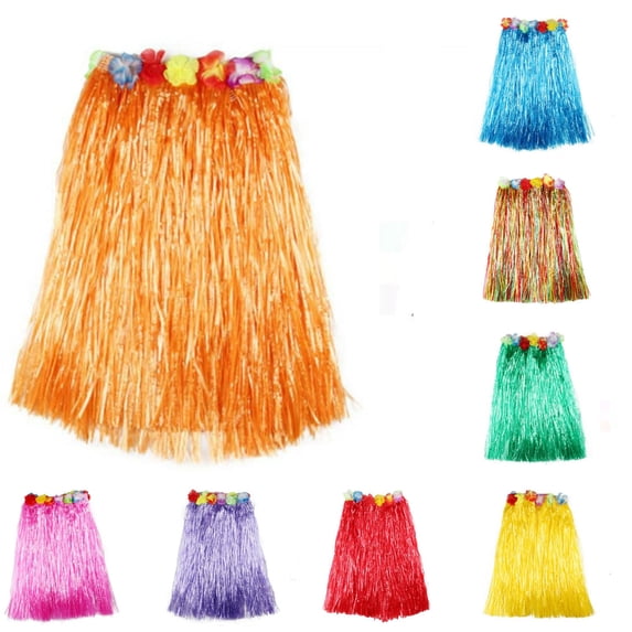 Playtopia Women's Hawaiian Luau Grass Skirt with Flower Waistband ...
