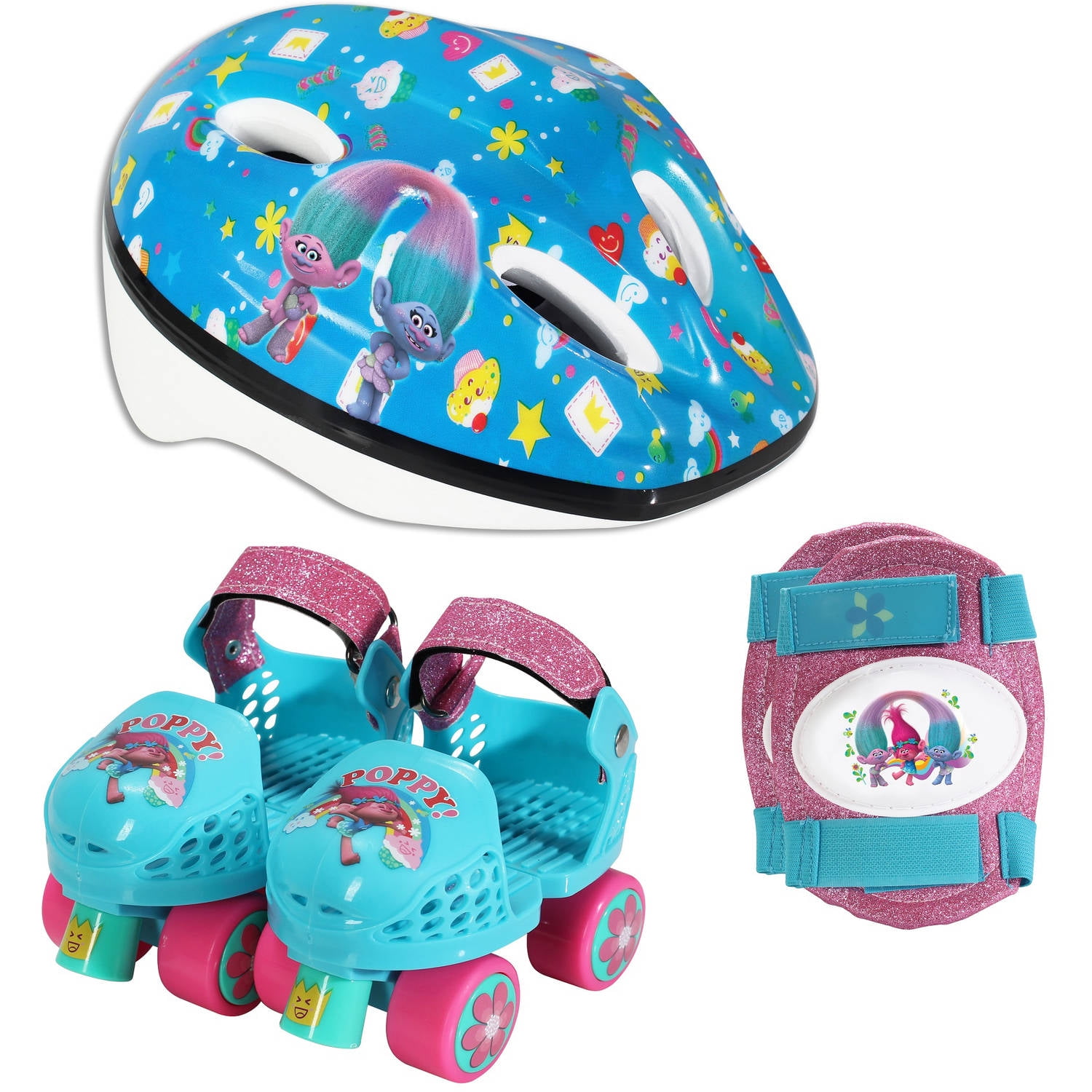 Playwheels Trolls Kids Rollerskate Junior with Knee Pads and Helmet ...