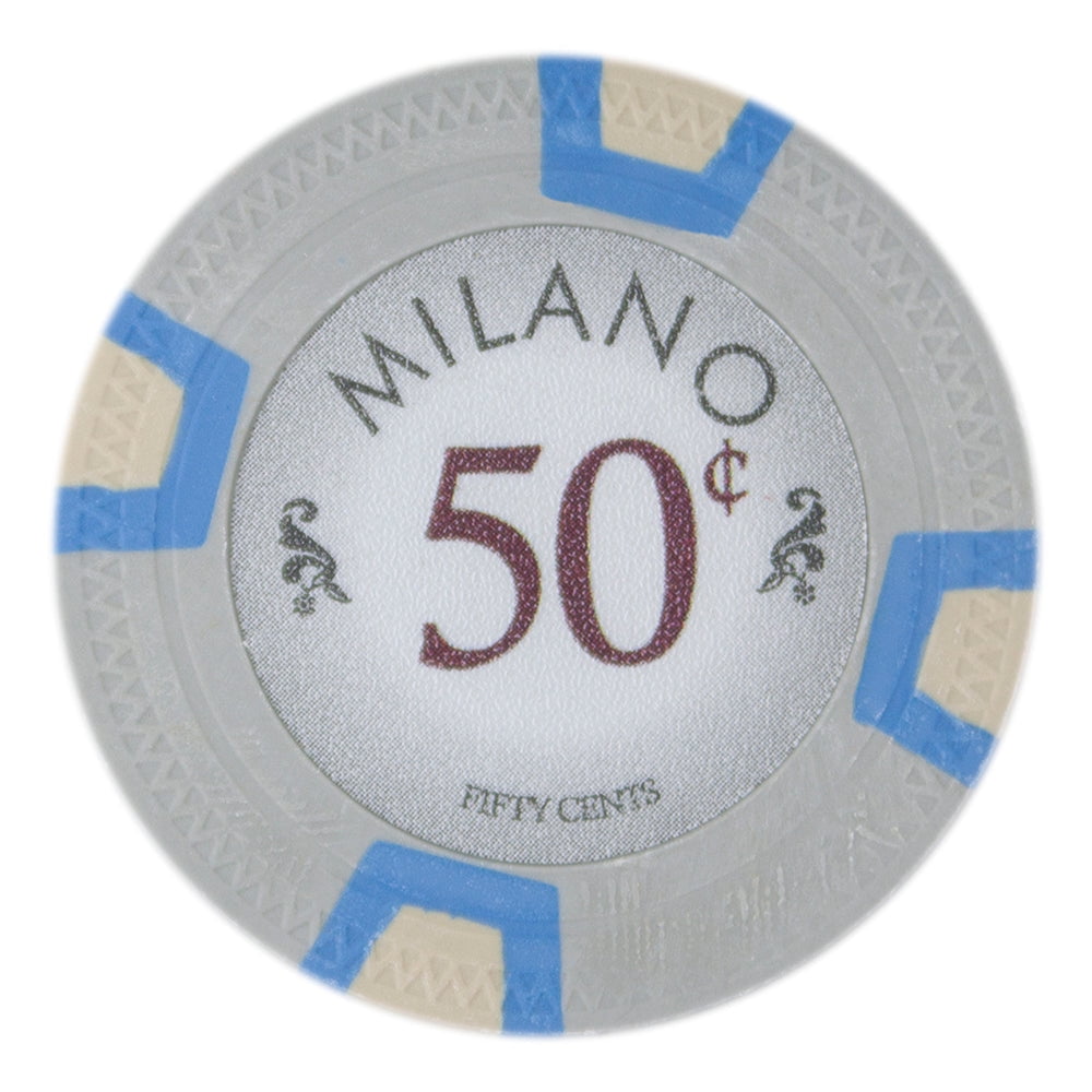 Playzaic 10-gram Milano Poker Chips (50-pack) Real Clay Set ($0.50 Gray ...