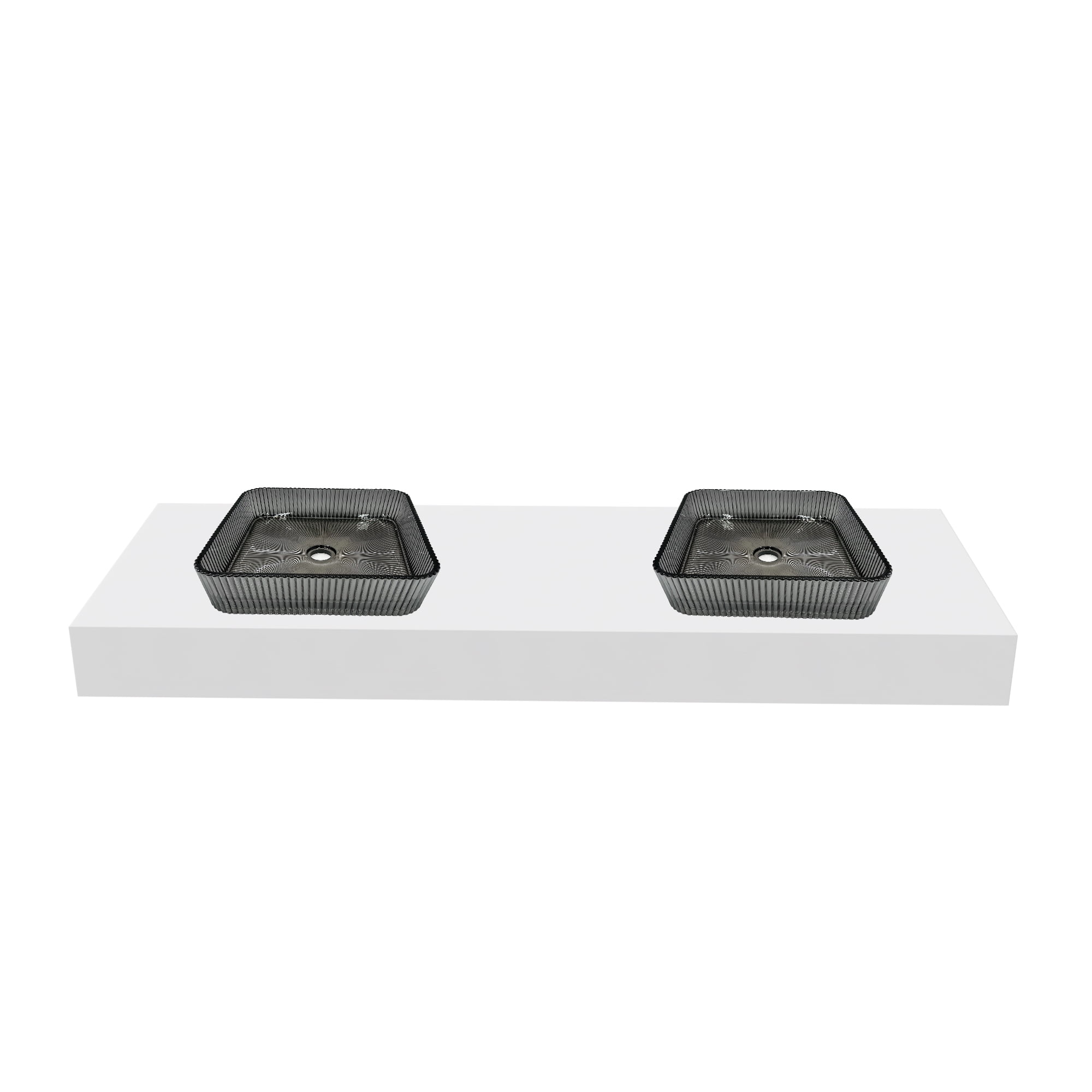 Plaza 15" Square Decorative Black Vessel Glass Sinks With 60" White ...