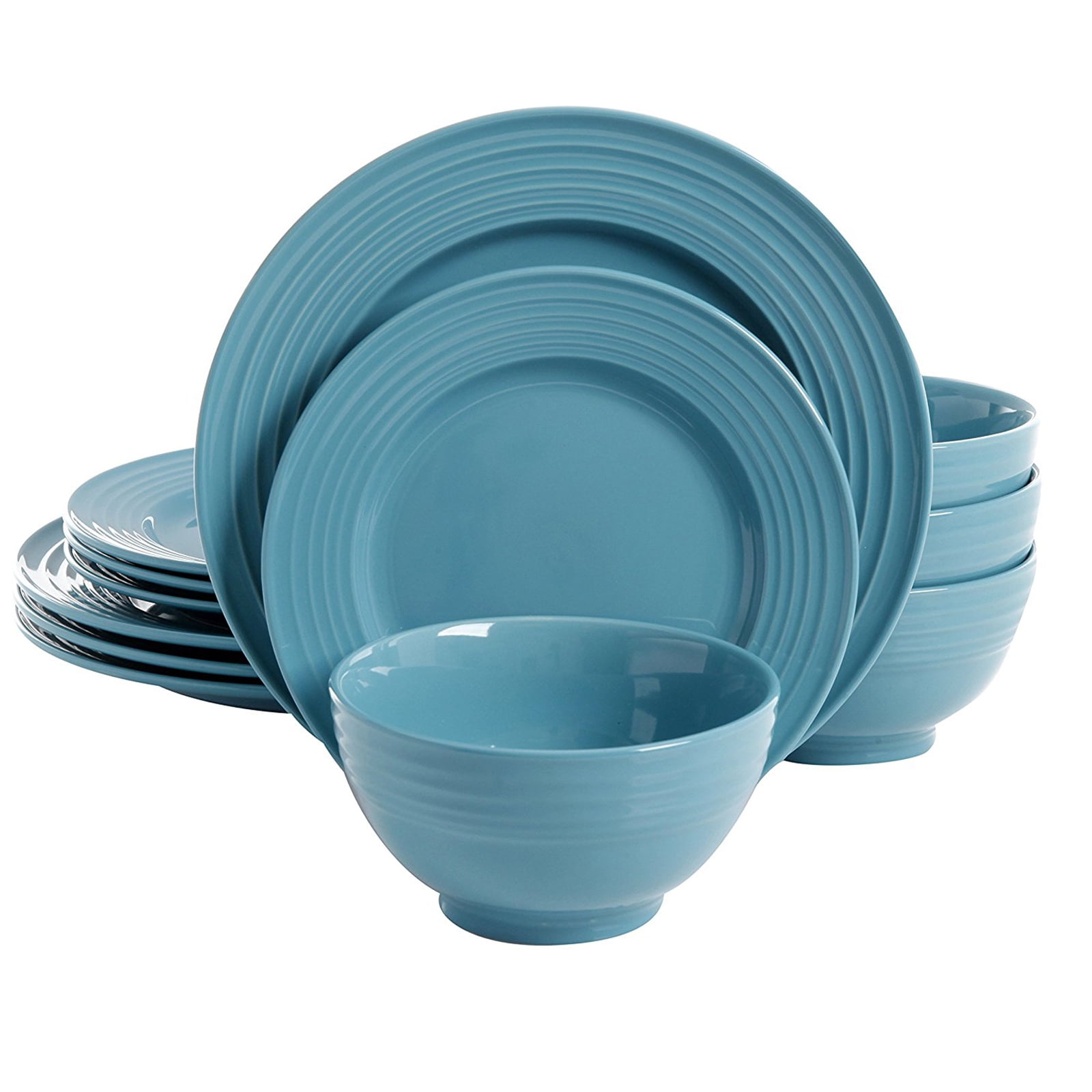 Gibson 12 Piece Turquoise Stoneware Dinnerware Set - Walmart.com