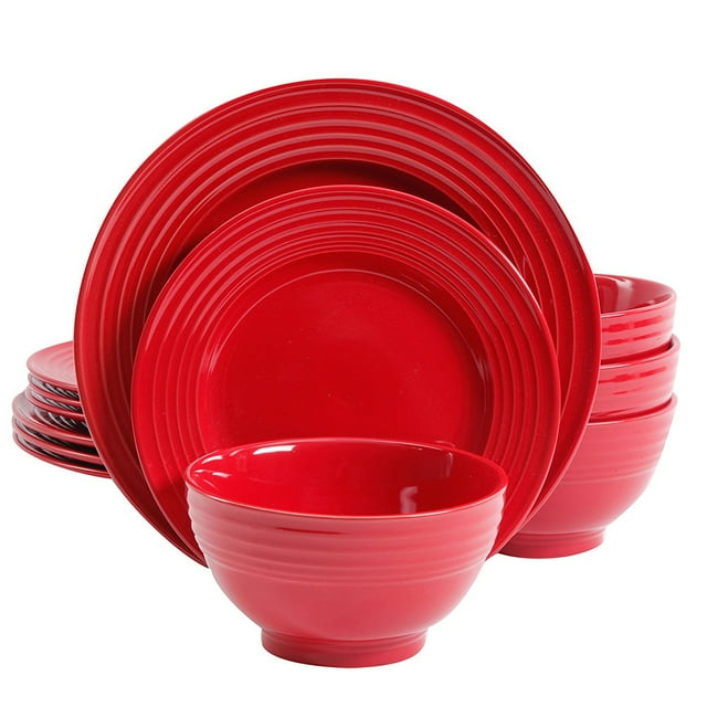 Plaza Cafe 12 pc Dinnerware Set - Red - Solid Color - Stoneware ...
