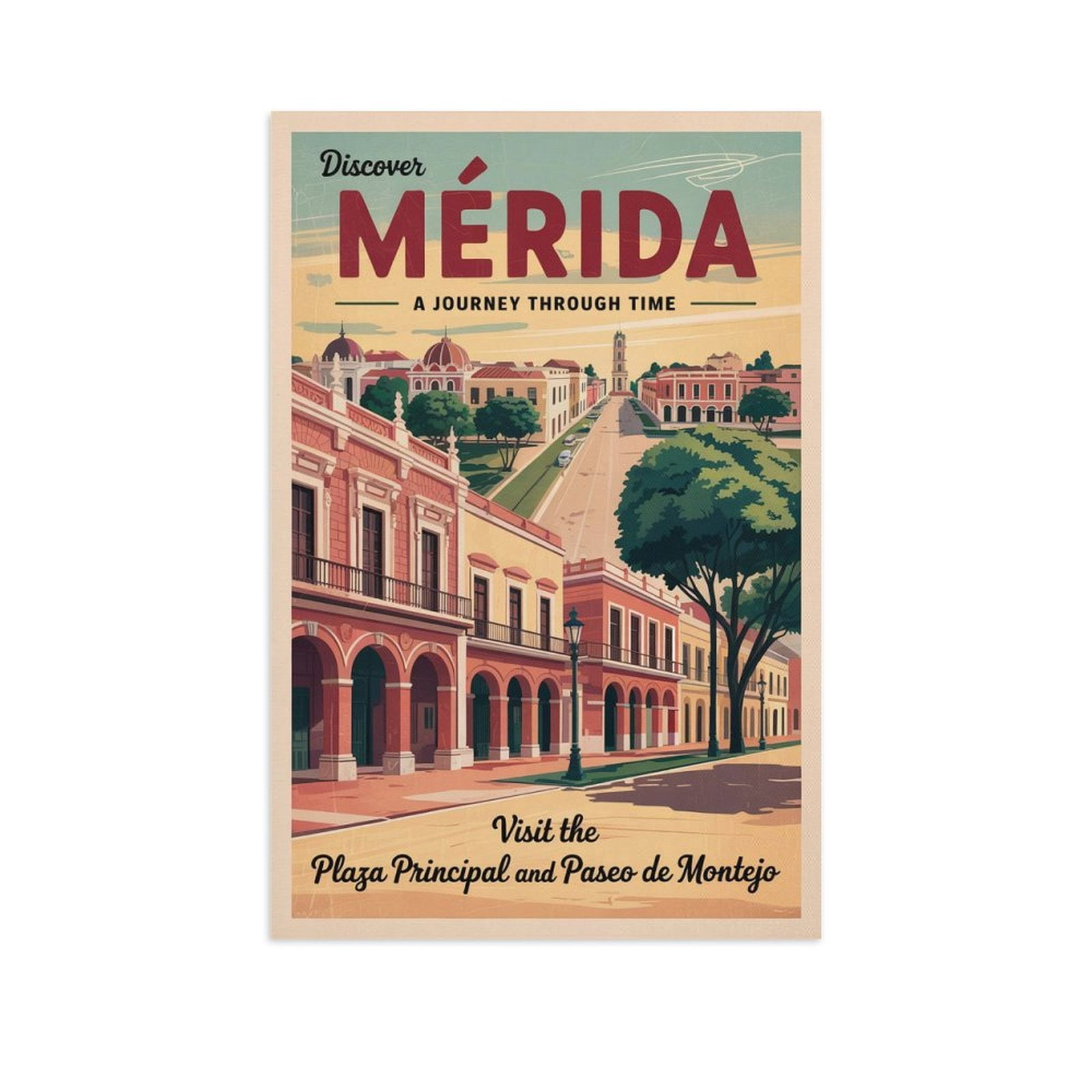 Plaza Principal Classic Poster Retro Mérida Cityscape with Historic ...