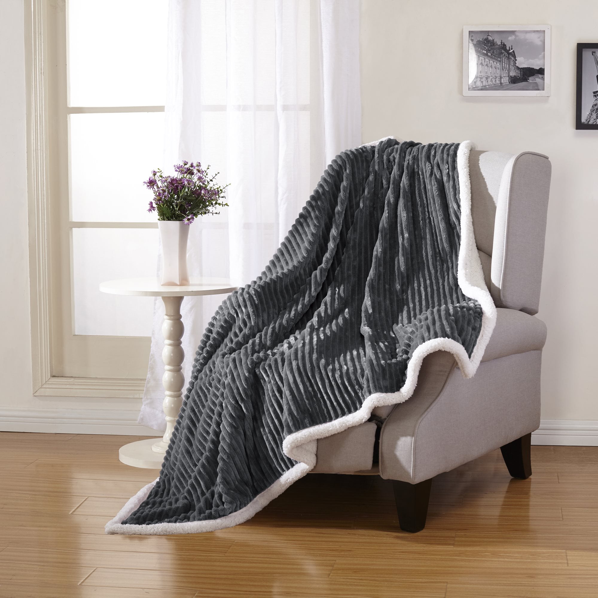 Plazatex Corduroy Faux Sherpa Reverse Throw Blanket - 50x60", Grey ...