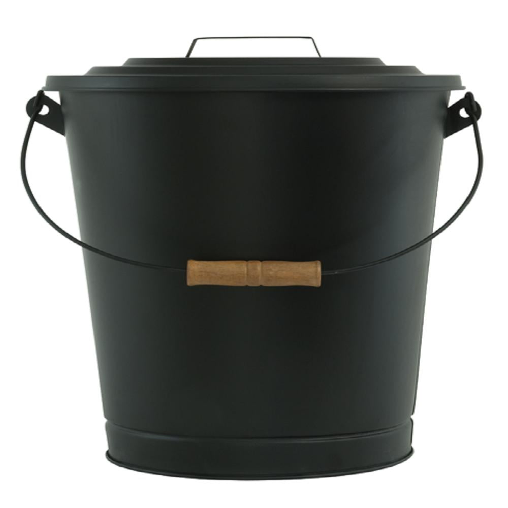 Pleasant Hearth Fireplace Ash Bucket with Lid, Black, Wood & Metal ...