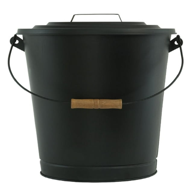 Pleasant Hearth Fireplace Ash Bucket with Lid, Black, Wood & Metal ...