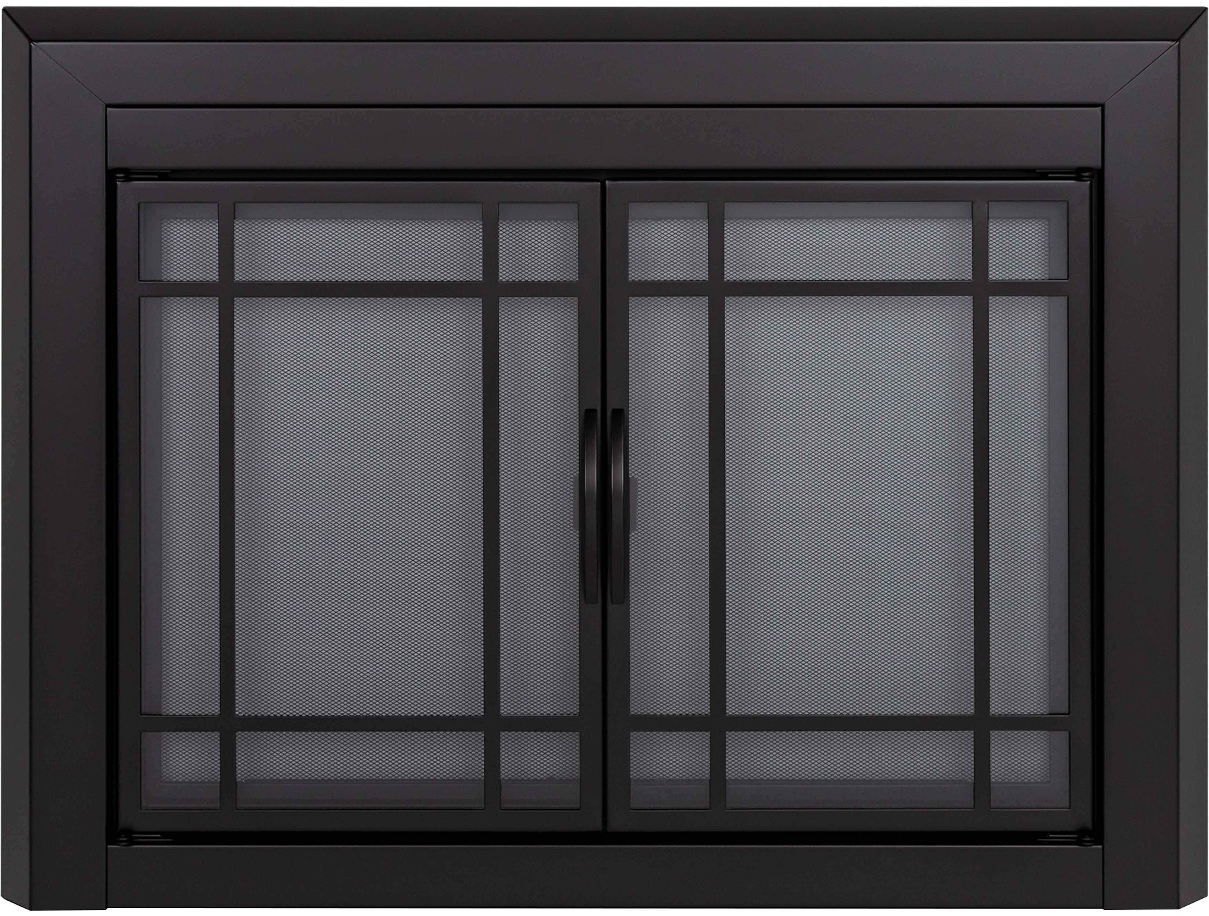 Pleasant Hearth Easton Black Fireplace Glass Firescreen Doors - Large ...