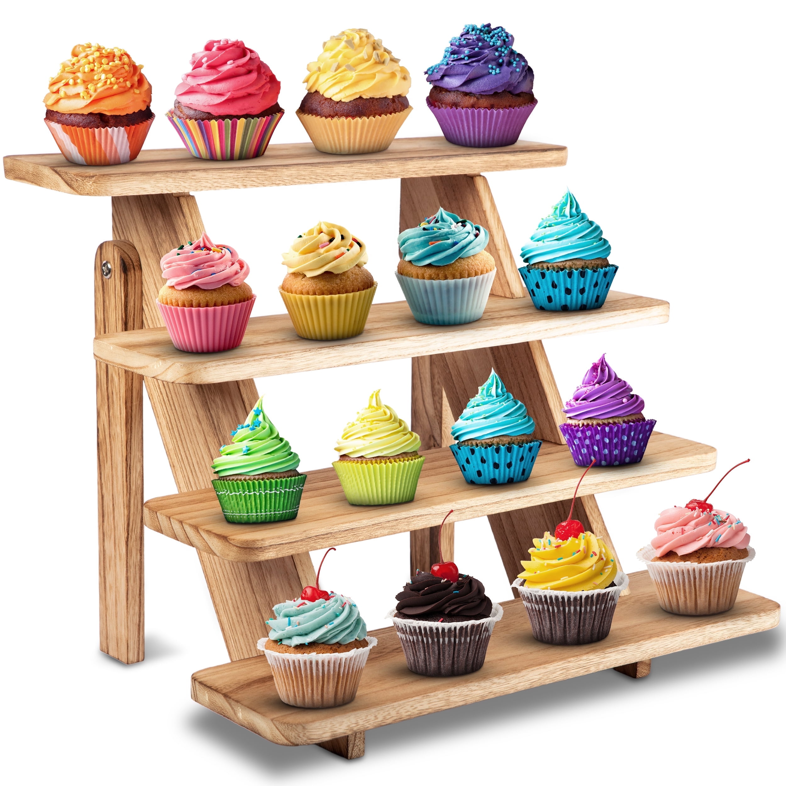 Pleasant Tree 4 Tier Wooden Cupcake Stand, Versatile Display Stand for ...