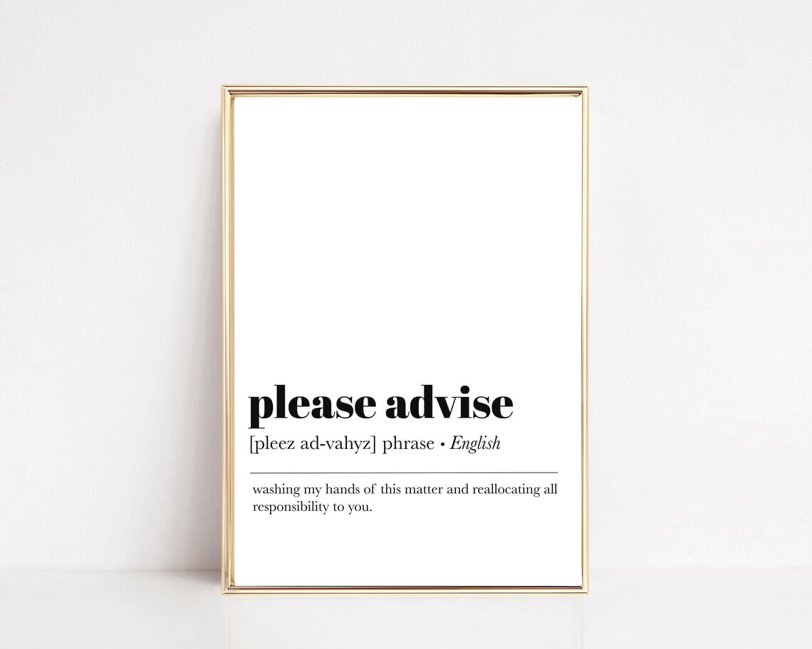 Please Advise Definition Typography Wall Art Home Office Decor ...