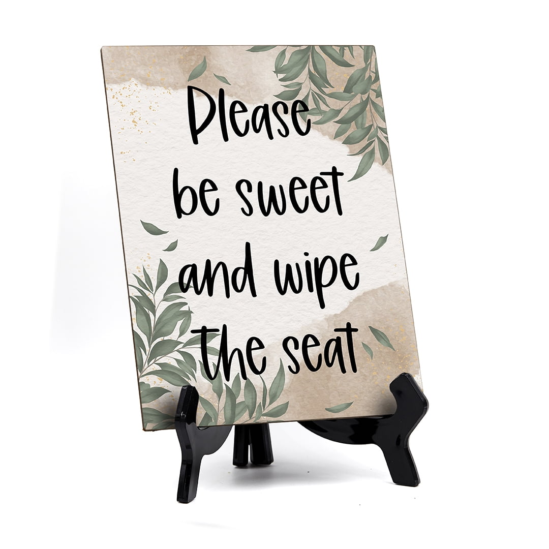 Please Be Sweet And Wipe The Seat Table Sign with Green Leaves Design ...