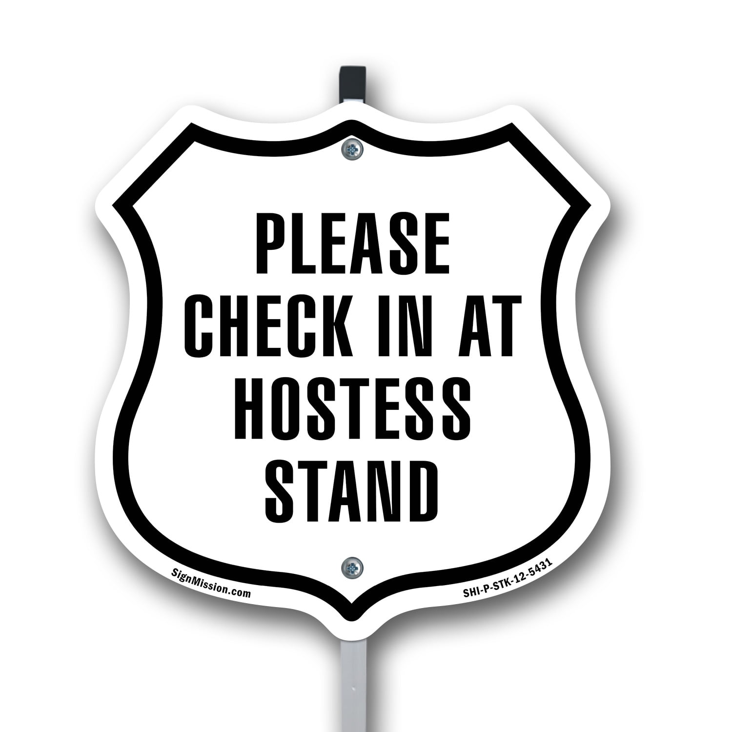 Please Check In At Hostess Stand 12 inch X 12 inch Shield Shaped ...