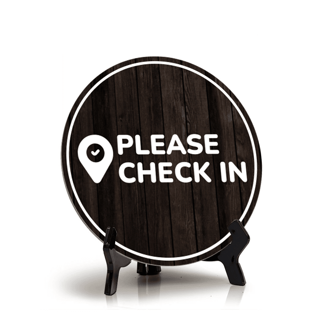 Please Check In Circle Table Sign with Acrylic Stand (5x5") | Business ...