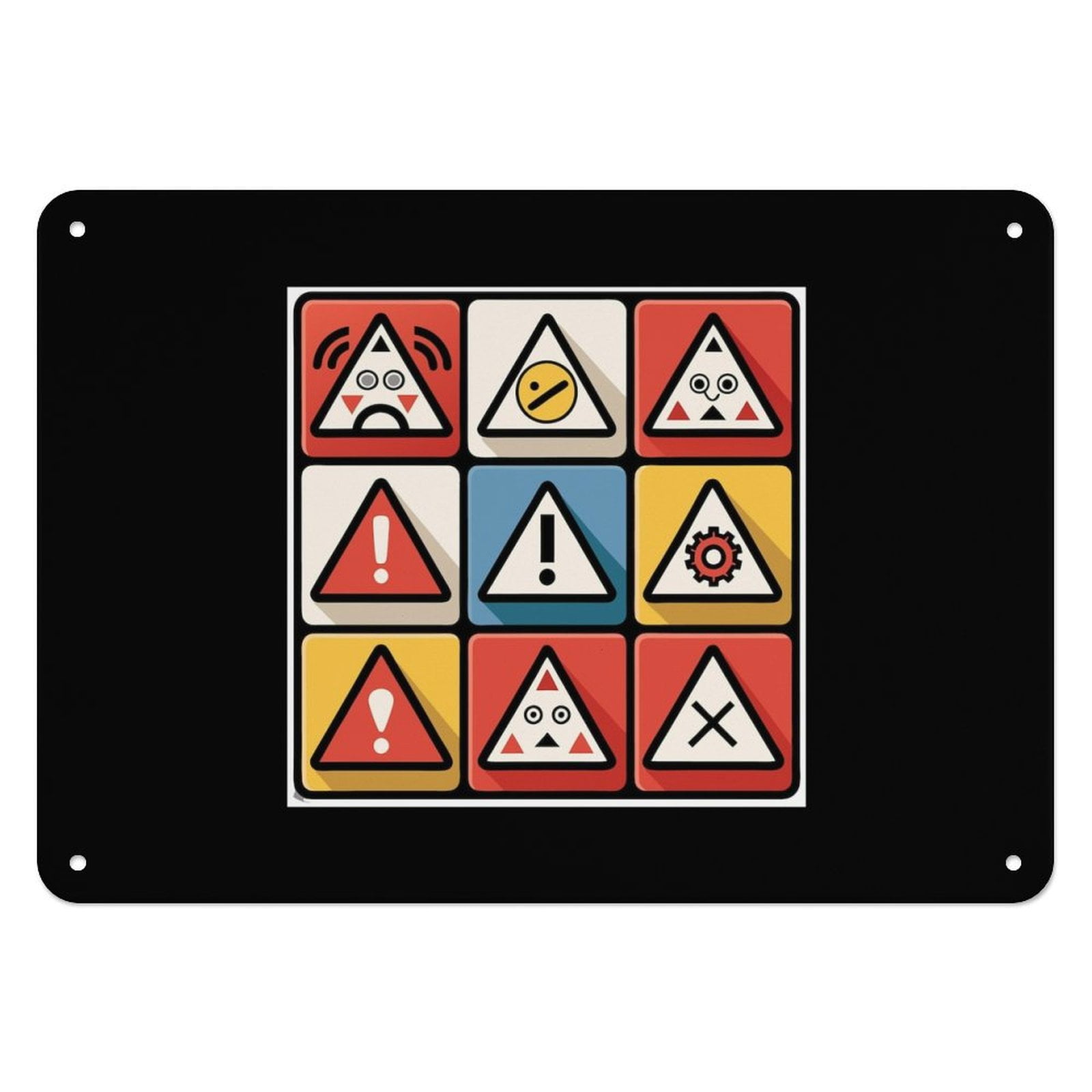 Animated Warning Symbols Grid on a Dark Background Metal Tin Sign ...