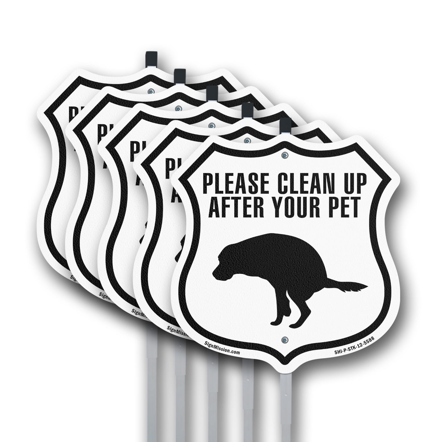 Please Clean Up After Your Pet (5 Pack) 12 inch X 12 inch Shield Shaped ...