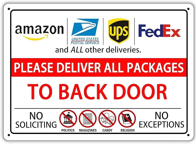 Please Deliver All Packages TO BACK DOOR, Package Delivery Sign 8" x12 ...