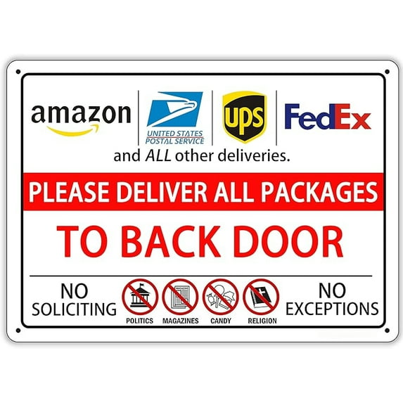 Please Deliver All Packages TO BACK DOOR, Package Delivery Sign 8" x12 ...