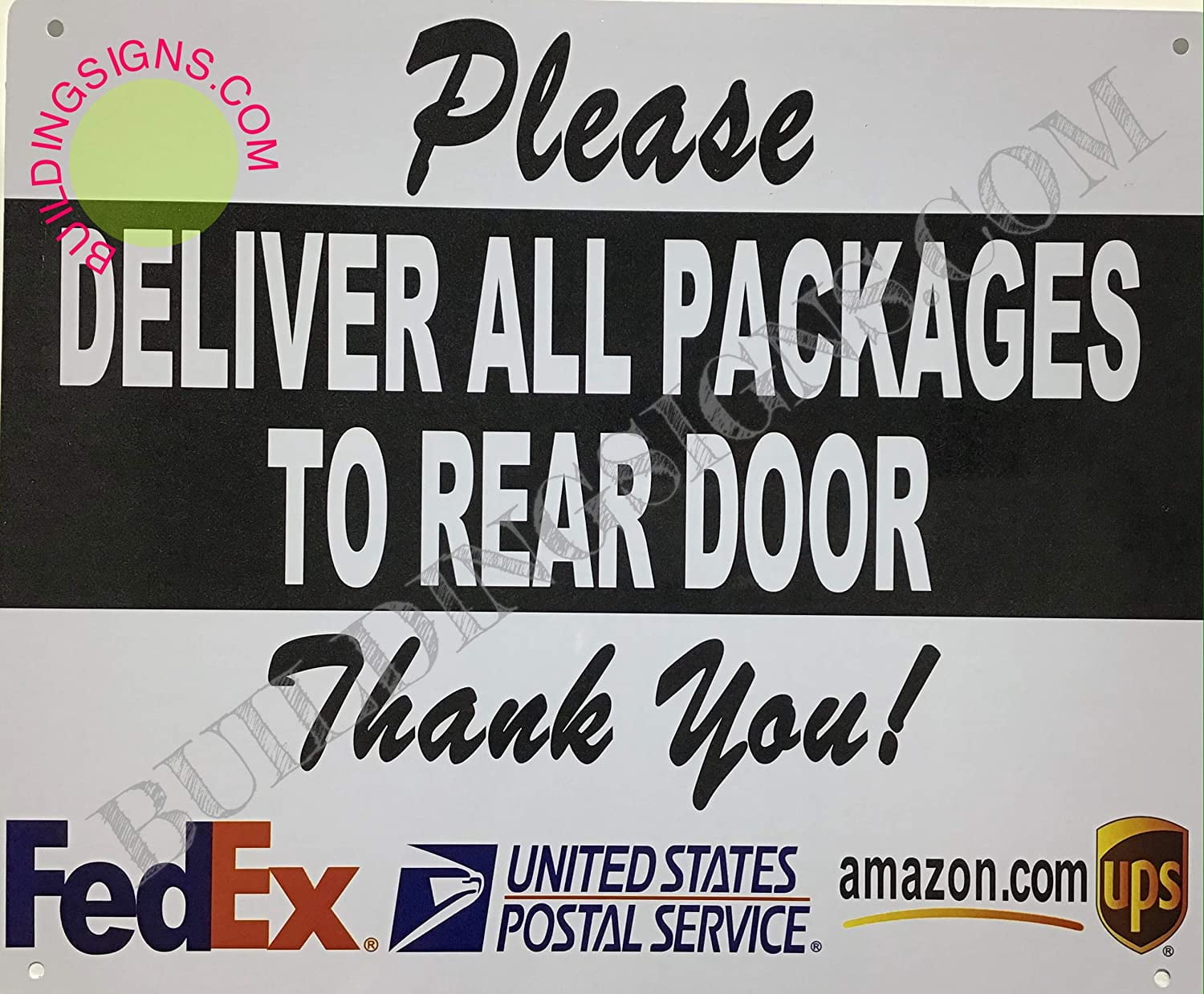 Aluminum 'Deliver All Packages to Rear Door' Sign, Outside Use, Rust ...