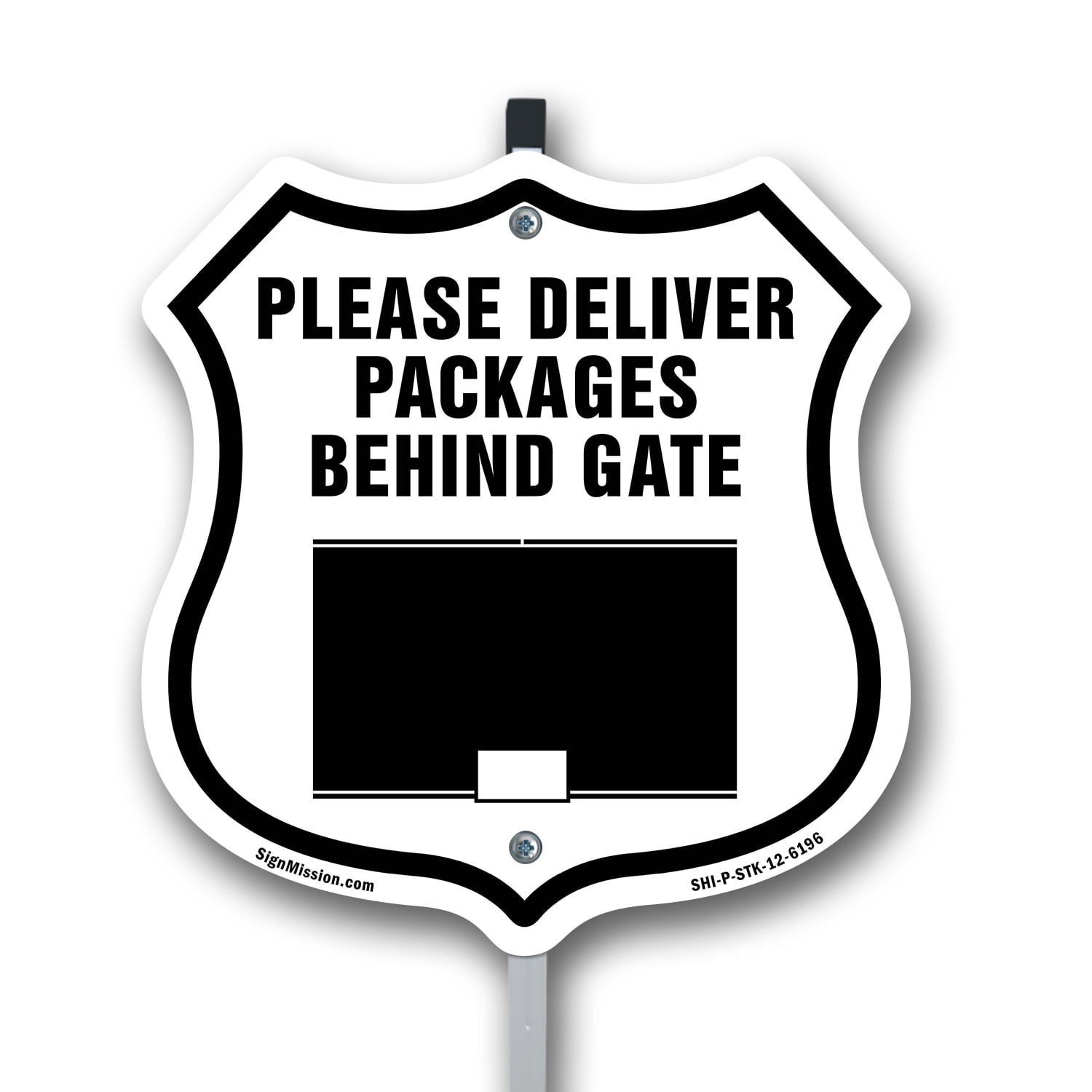 Please Deliver All Packages Behind Gate 12 inch X 12 inch Shield Shaped ...