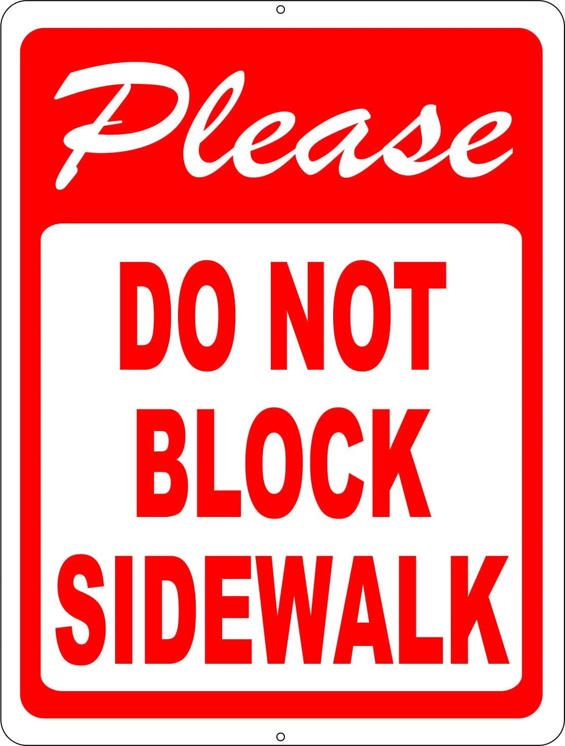Please Do Not Block Sidewalk Sign. 8x12 Metal. - Walmart.com