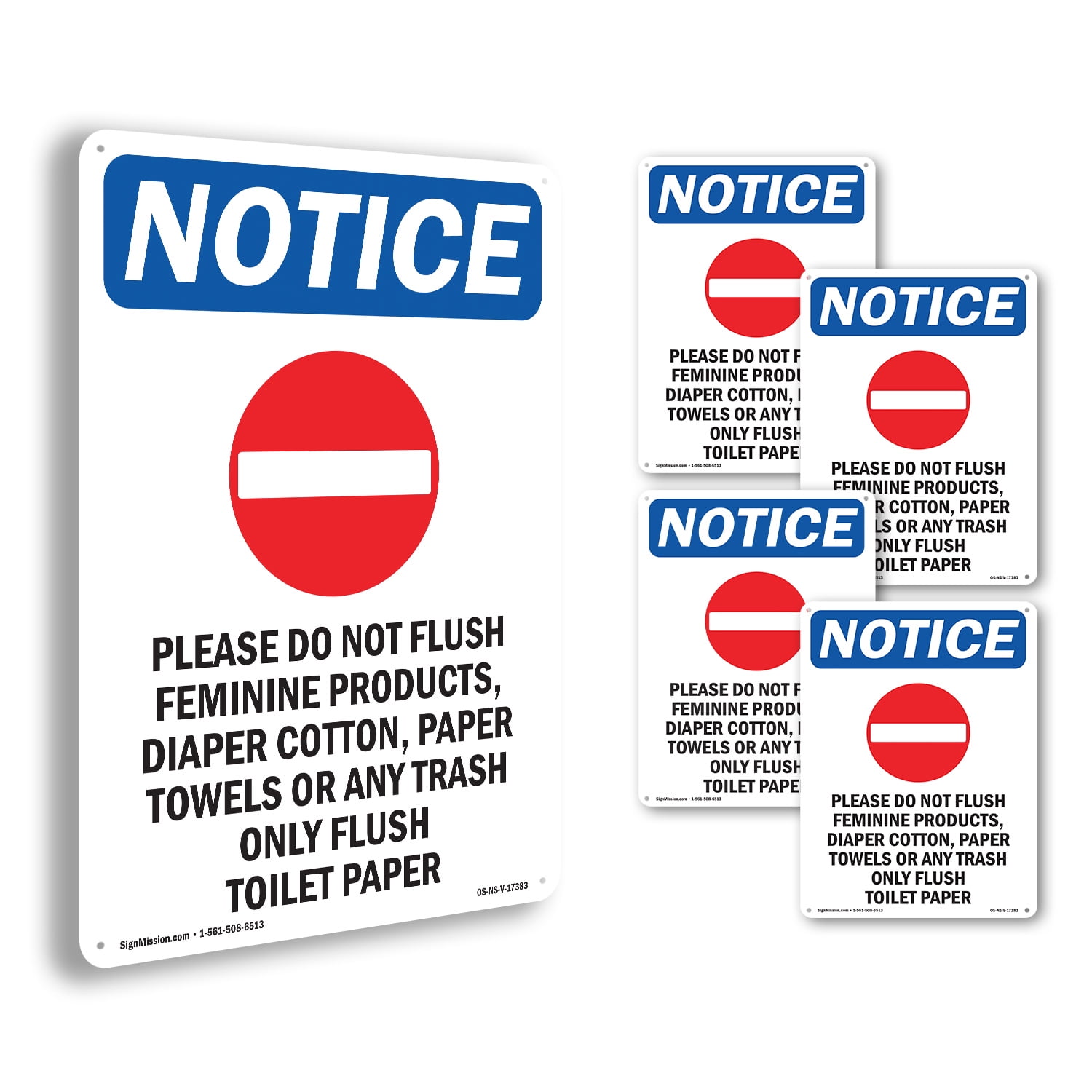Please Do Not Flush OSHA Notice Aluminum Sign 10 Inch x 7 Inch - 5 Pack ...