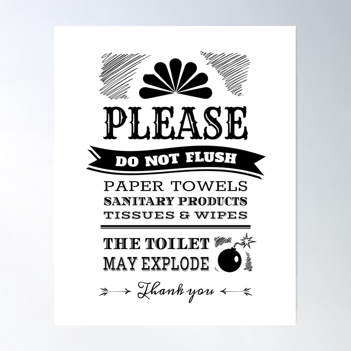 Please Do Not Flush Sign Poster Wall Art, Modern Wall Decor For Living ...
