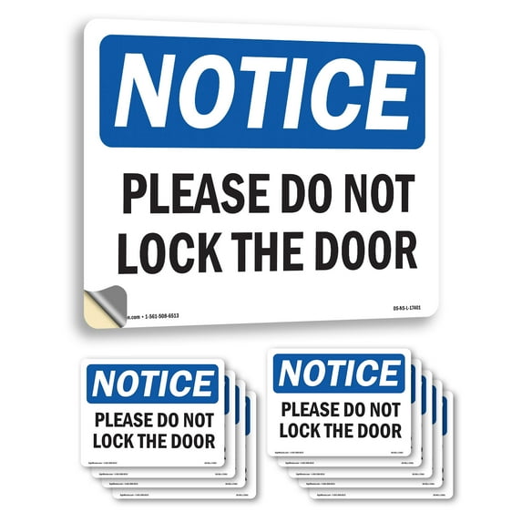 Please Do Not Lock The Door OSHA Notice Vinyl Decal Label 10 Inch x 7 ...