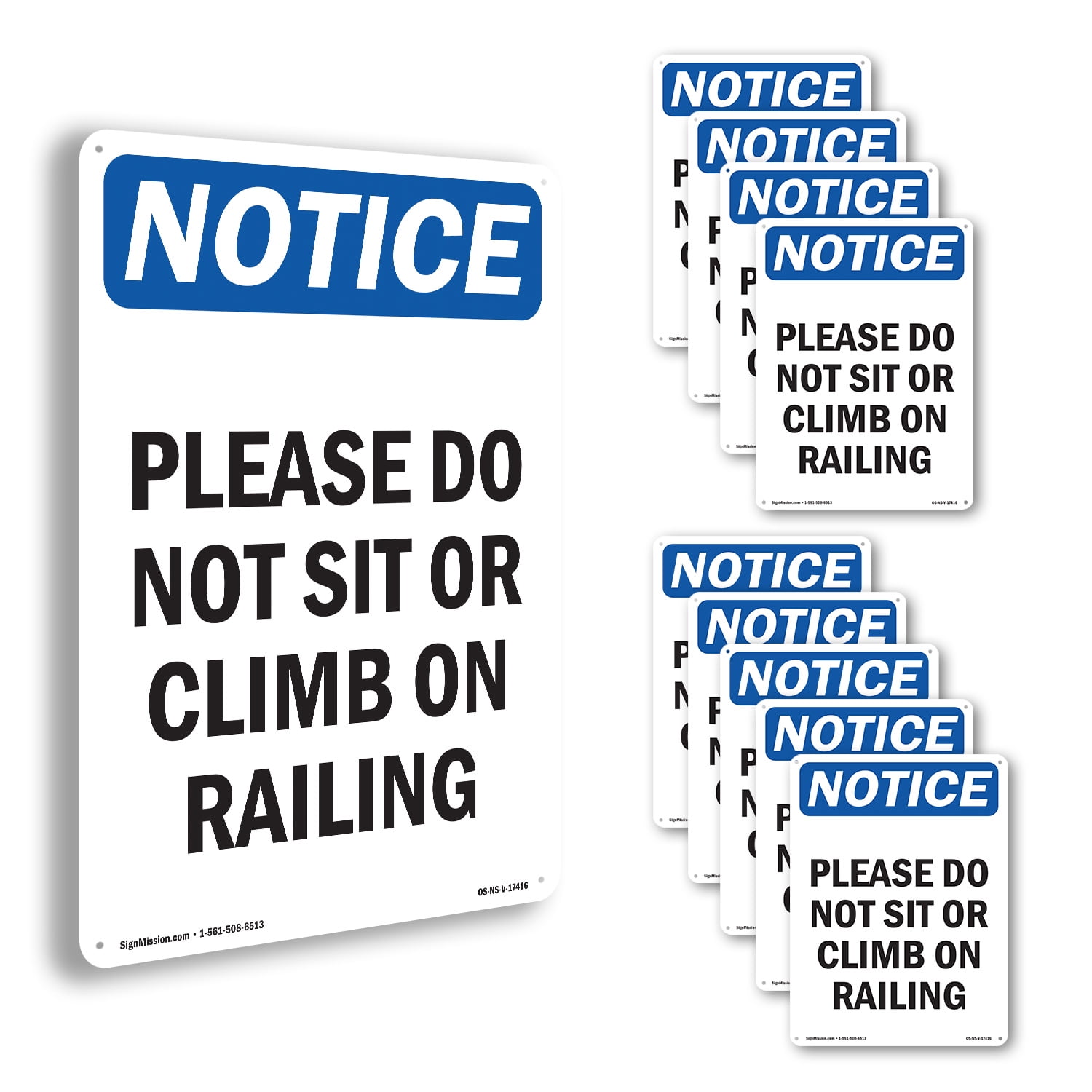 Please Do Not Sit Or Climb On Railing OSHA Notice Rigid Plastic Sign 18 ...