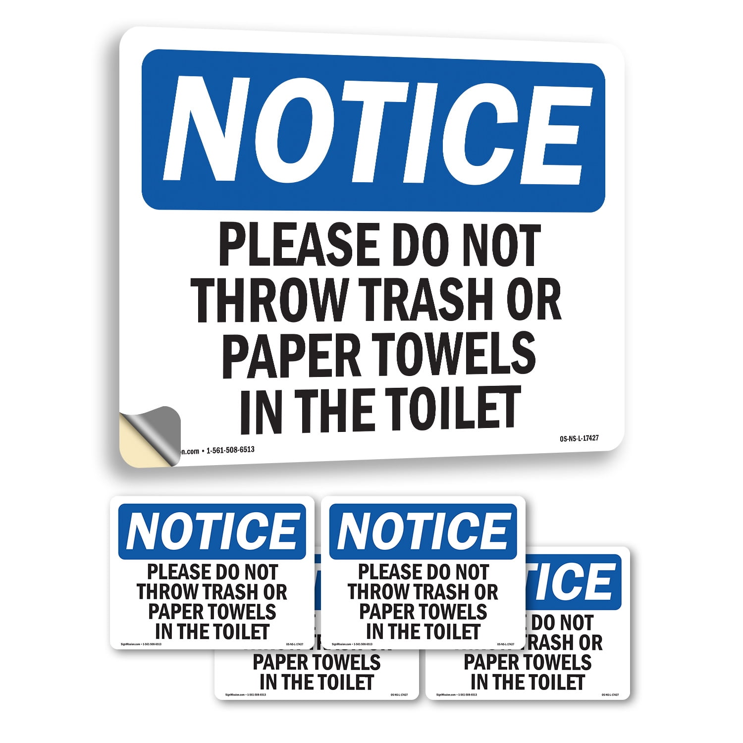 Please Do Not Throw Trash Or Paper Towels OSHA Notice Vinyl Decal Label ...