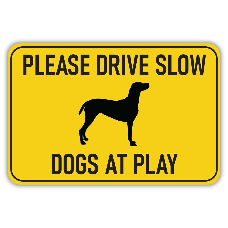 Please Drive Slow Dogs At Play Metal Aluminum Sign Size: 16 x 12 Inch ...