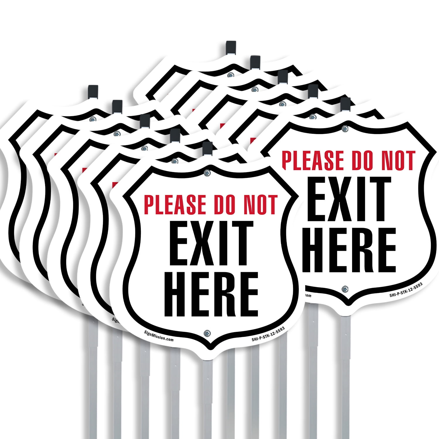 Please Do Not Exit Here (10 Pack) 12 inch X 12 inch Shield Shaped ...