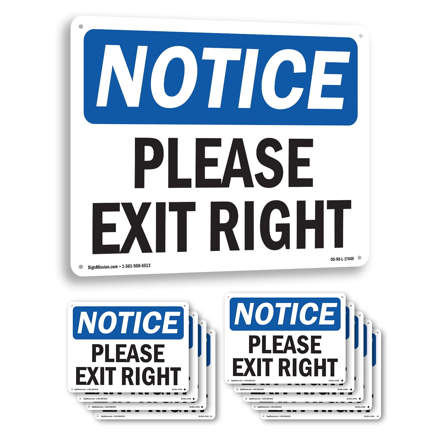 Please Exit Right OSHA Notice Rigid Plastic Sign 24 Inch x 18 Inch - 10 ...