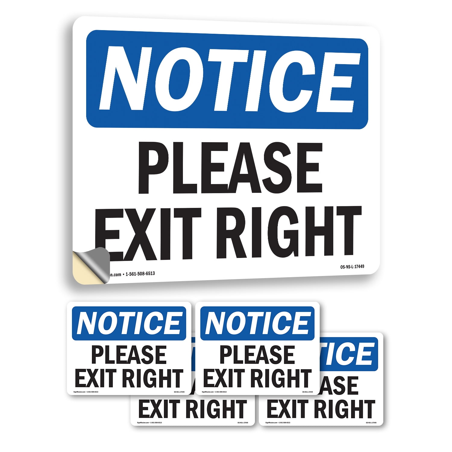 Please Exit Right OSHA Notice Vinyl Decal Label 5 Inch x 3.5 Inch - 5 ...