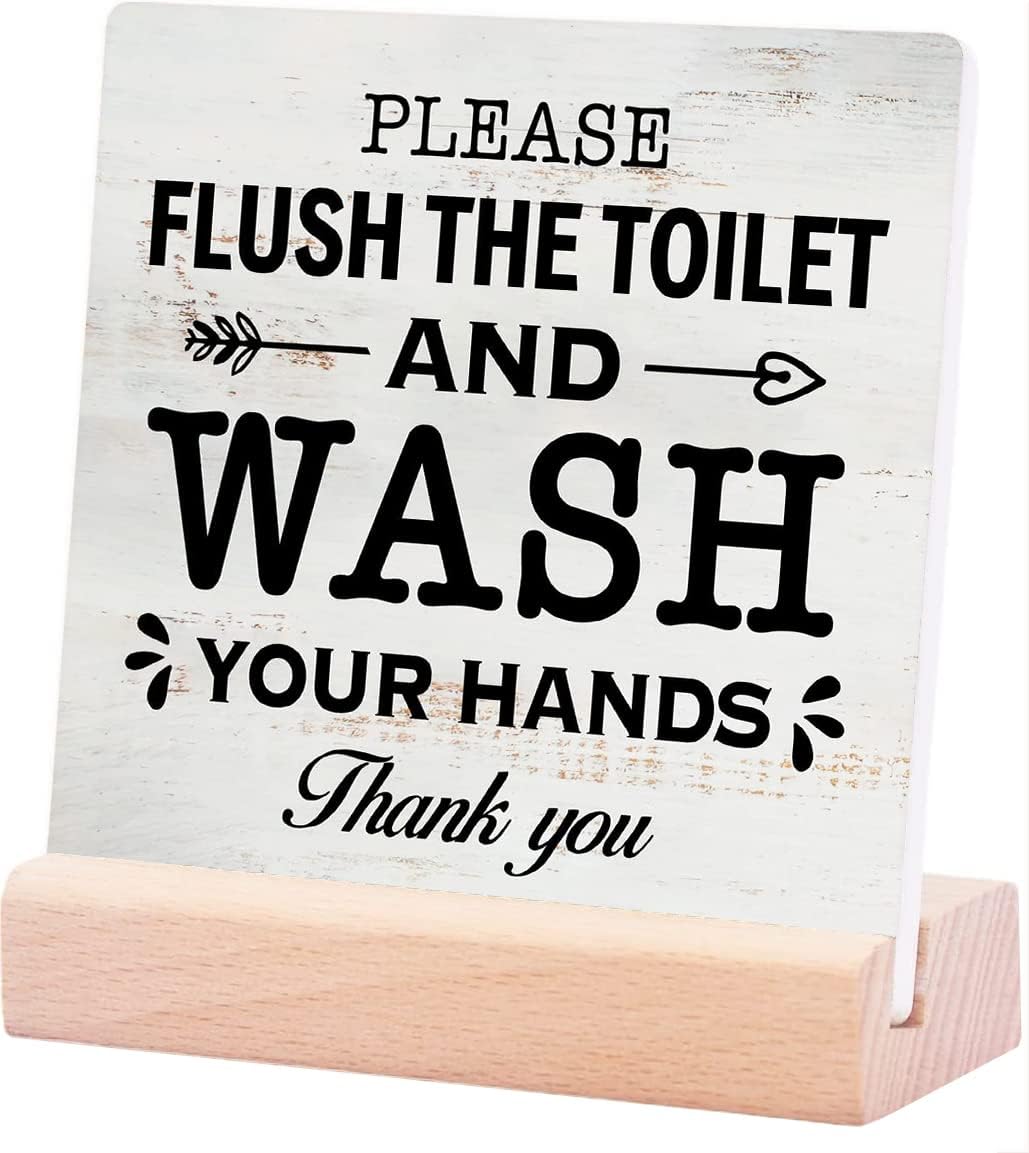 Please Flush The Toilet Table Sign Home Decor Rustic Wash Your Hands ...