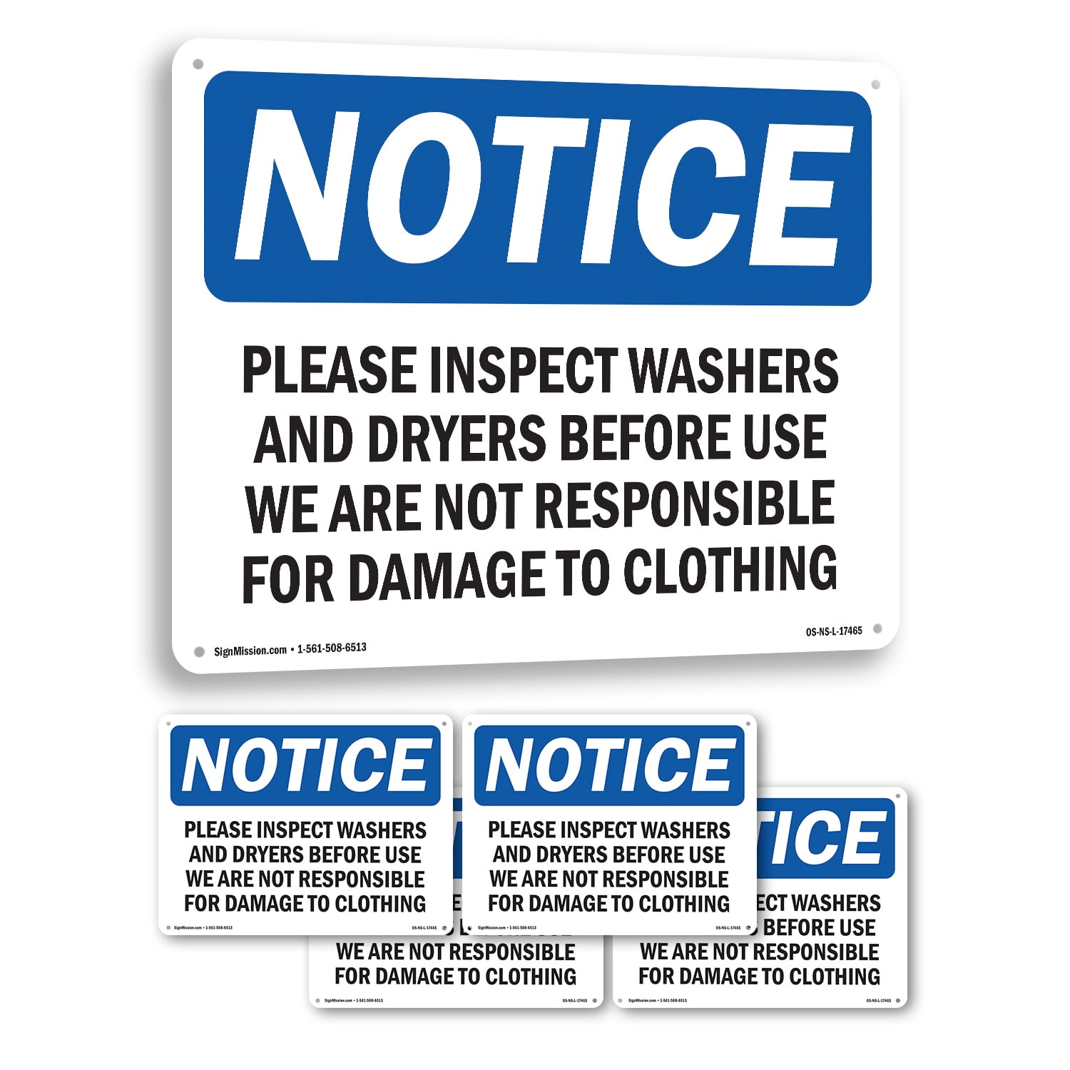 Please Inspect Washers And Dryers Before OSHA Notice Rigid Plastic Sign ...