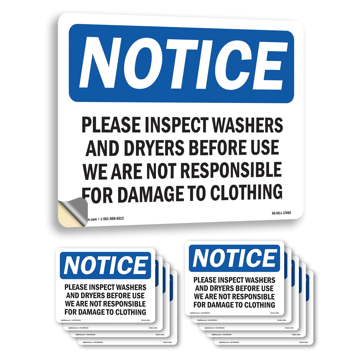 Please Inspect Washers And Dryers Before OSHA Notice Vinyl Decal Label ...