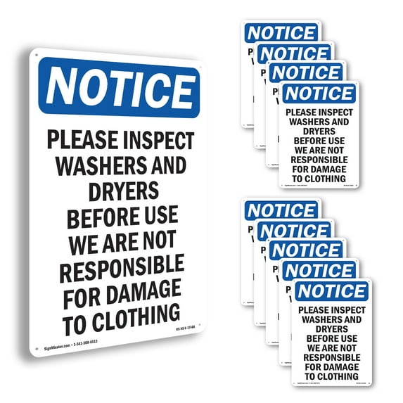 Please Inspect Washers And Dryers OSHA Notice Rigid Plastic Sign 10 ...