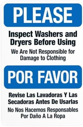 Please Inspect Washers And Dryers Before Using Biligual Warning Sign ...